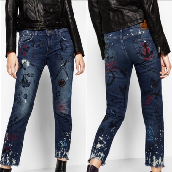 Zara | Jeans | Zara Graffiti Print Crop Jean | Poshmark